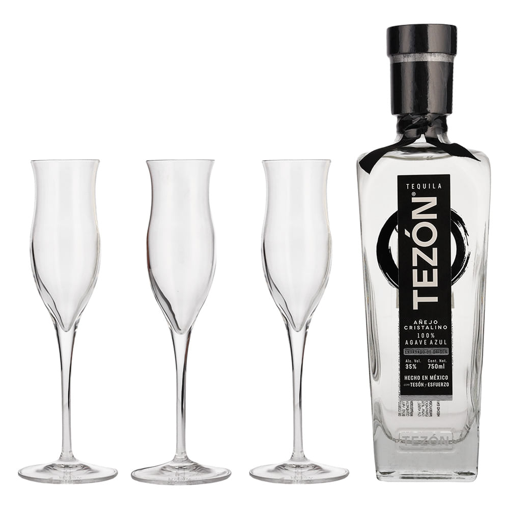 Tequila Tezón Añejo Cristalino 750 ml C/3 Copa Atzin - Bodegas Alianza