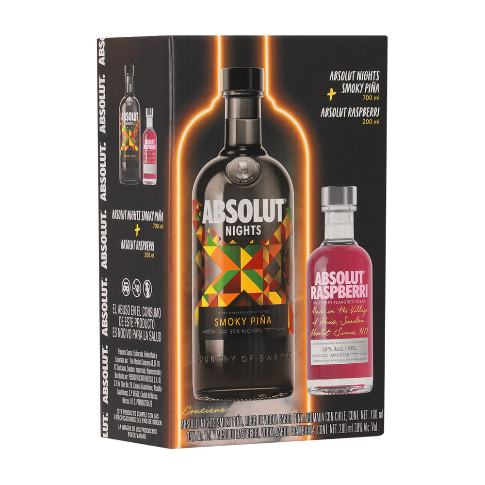 Licor de Vodka Absolut Nights Smoky Piña 700 ml C/Raspberri 200 ml ...