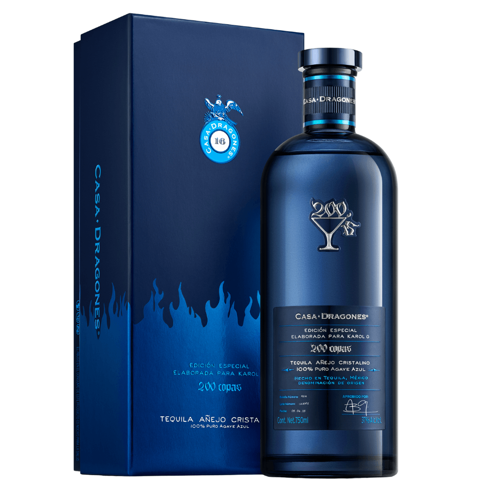 Tequila Casa Dragones Añejo Cristalino 200 Copas por Karol G 100% 750 ...