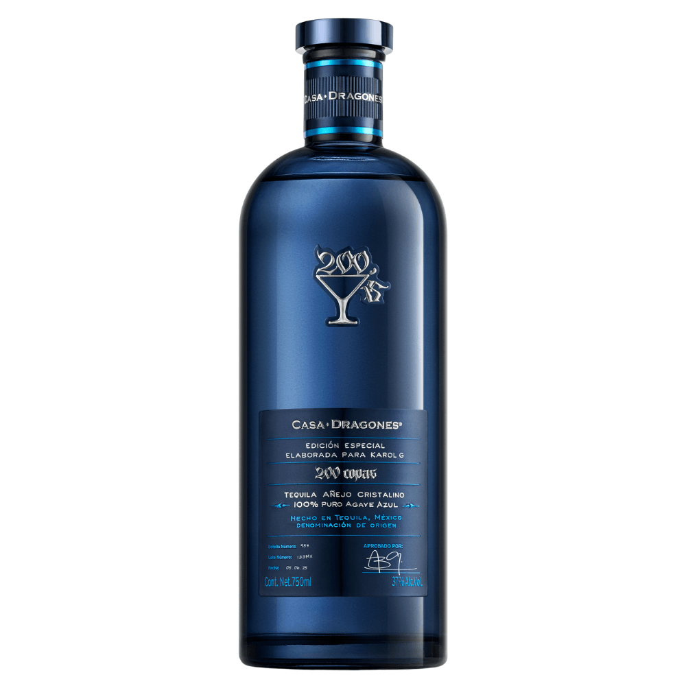 Tequila Casa Dragones Añejo Cristalino 200 Copas por Karol G 100% 750 ml - Bodegas Alianza